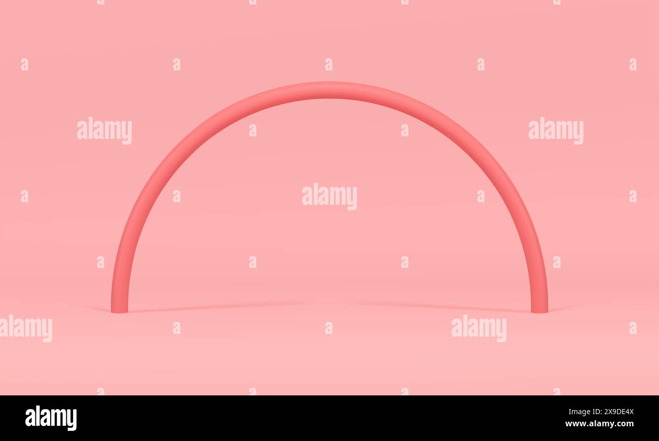 Pink curved rod archway construction decor element 3d display realistic ...