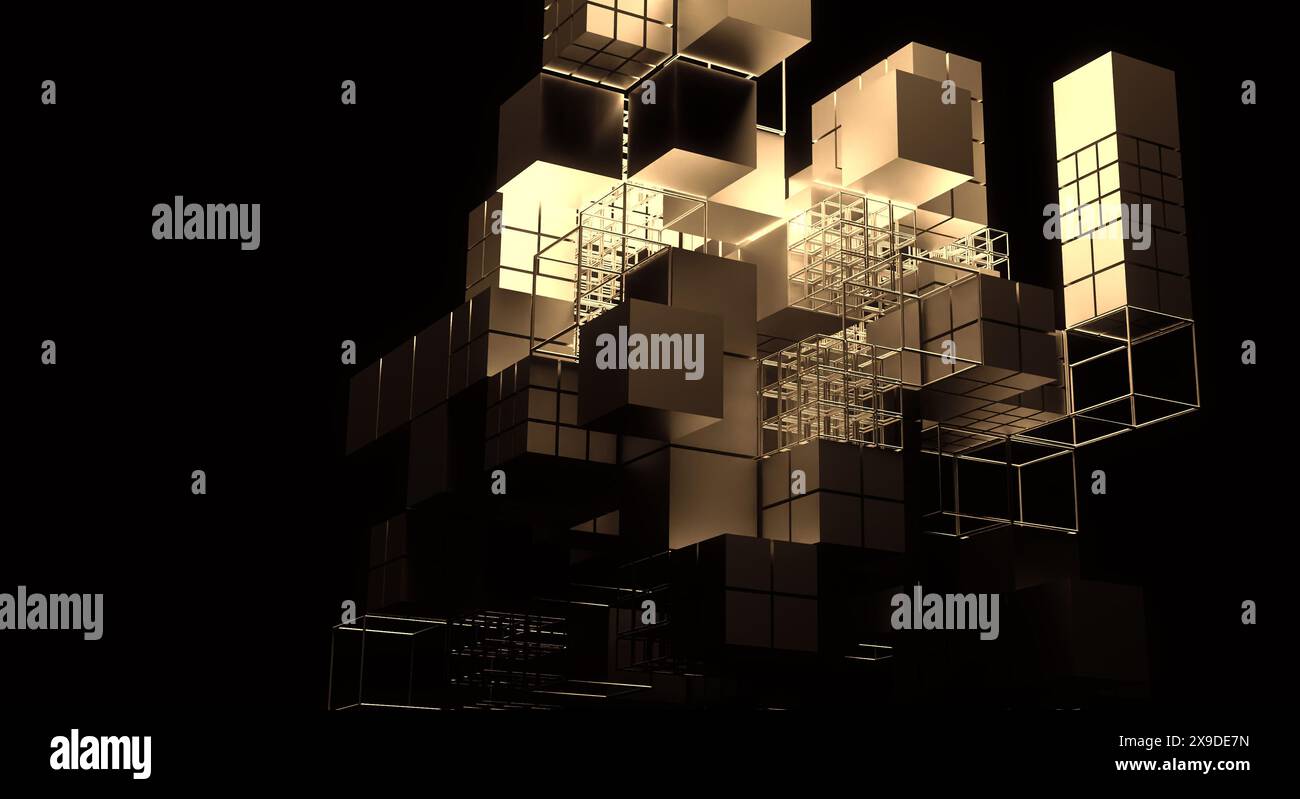 A close up of a building made of cubes. The cubes are arranged in a way ...