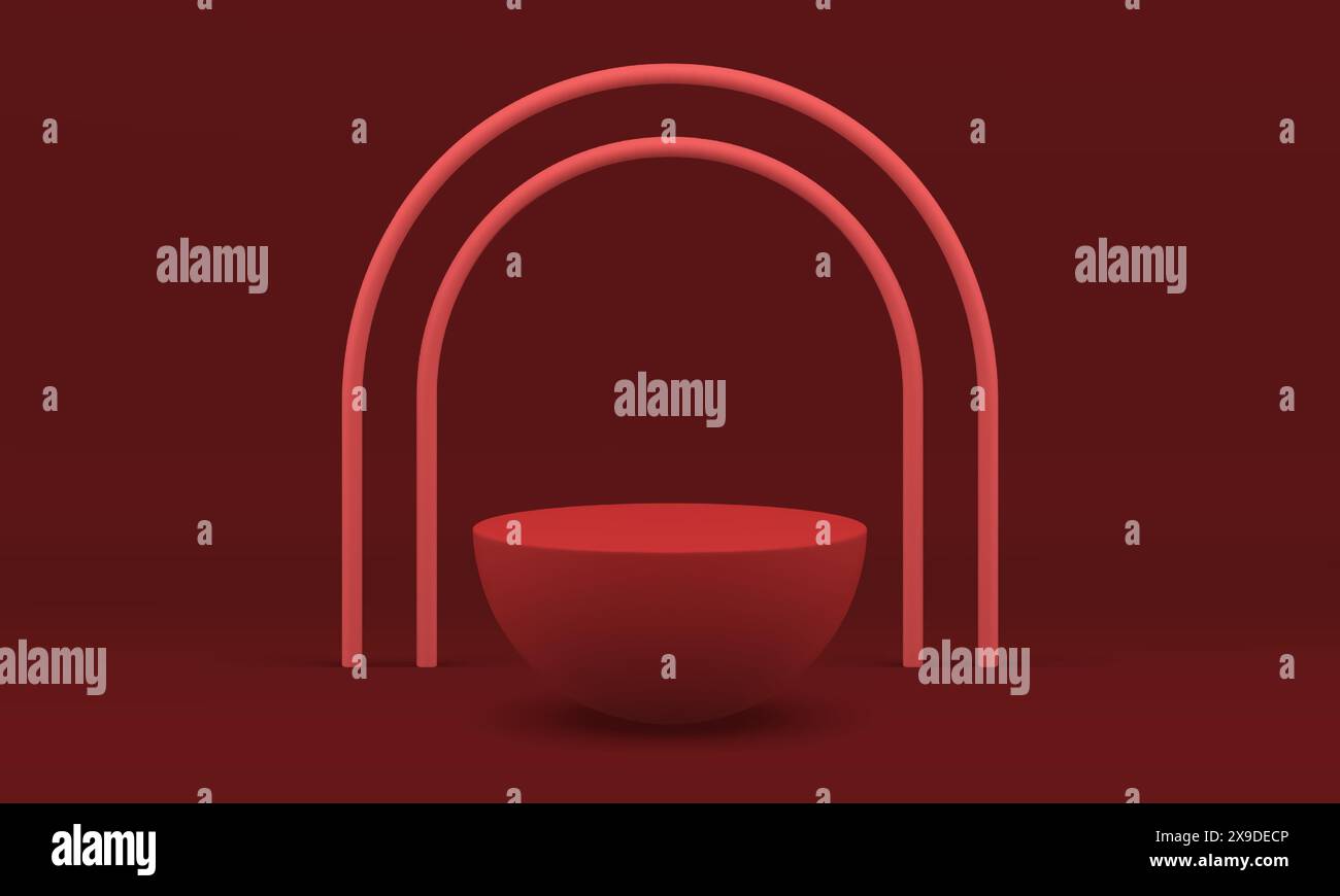 Red 3d stage geometric base foundation semisphere pedestal with arch ...