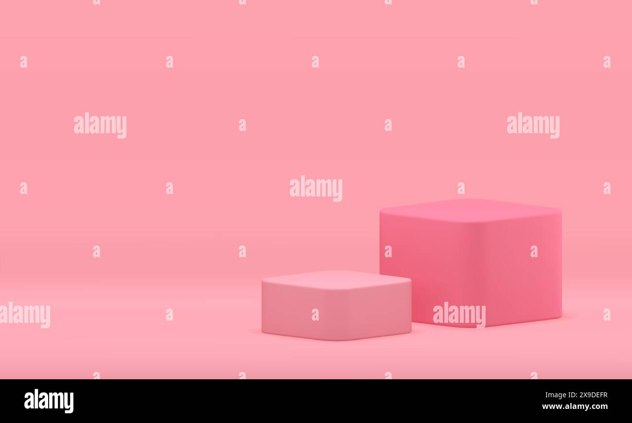 Pink cubes 3d podium advertising award arena exhibition platform stand realistic vector ...