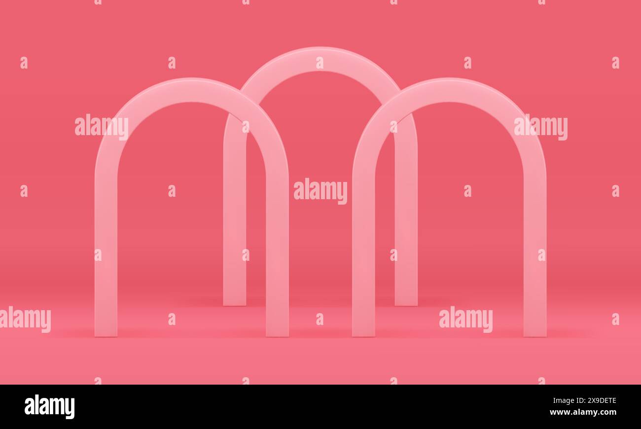 3d arch three pink curved column decor element decorative showcase ...