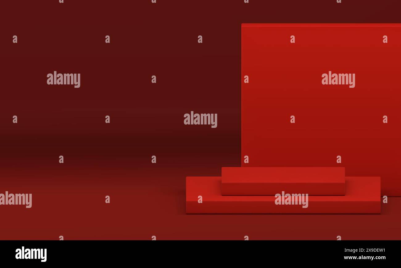 Red 3d podium foundation level steps construction basic geometric wall ...