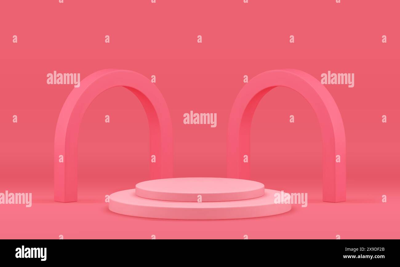 3d pink cylinder podium with curved arch column construction promo ...
