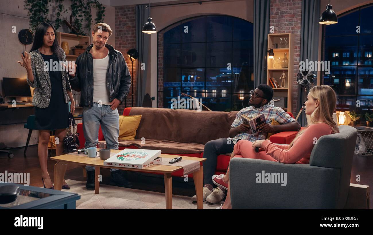 Television Sitcom about Two Couples. Four Diverse Friends Talking in ...