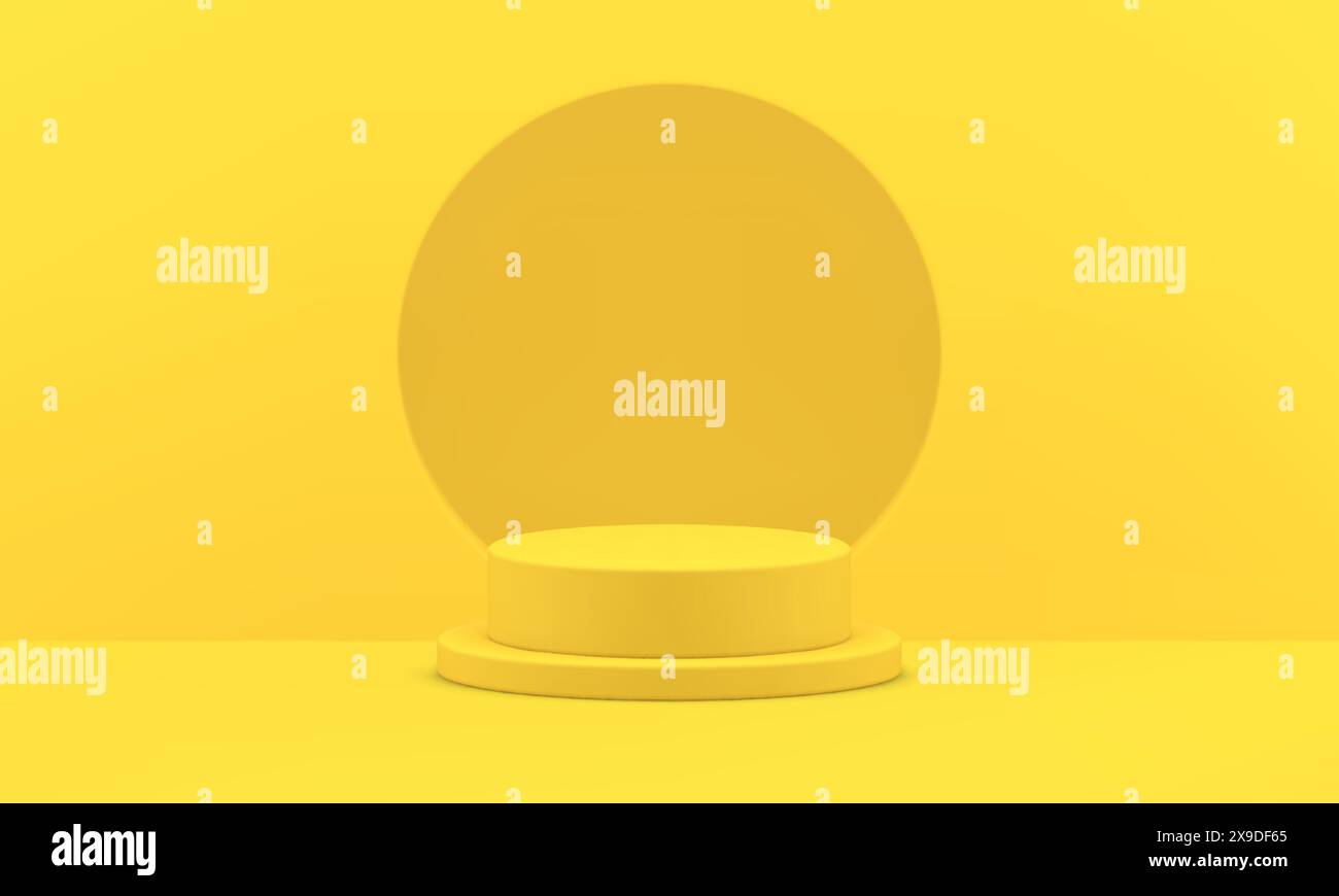 Yellow 3d podium cylinder level construction stage with hole wall space ...