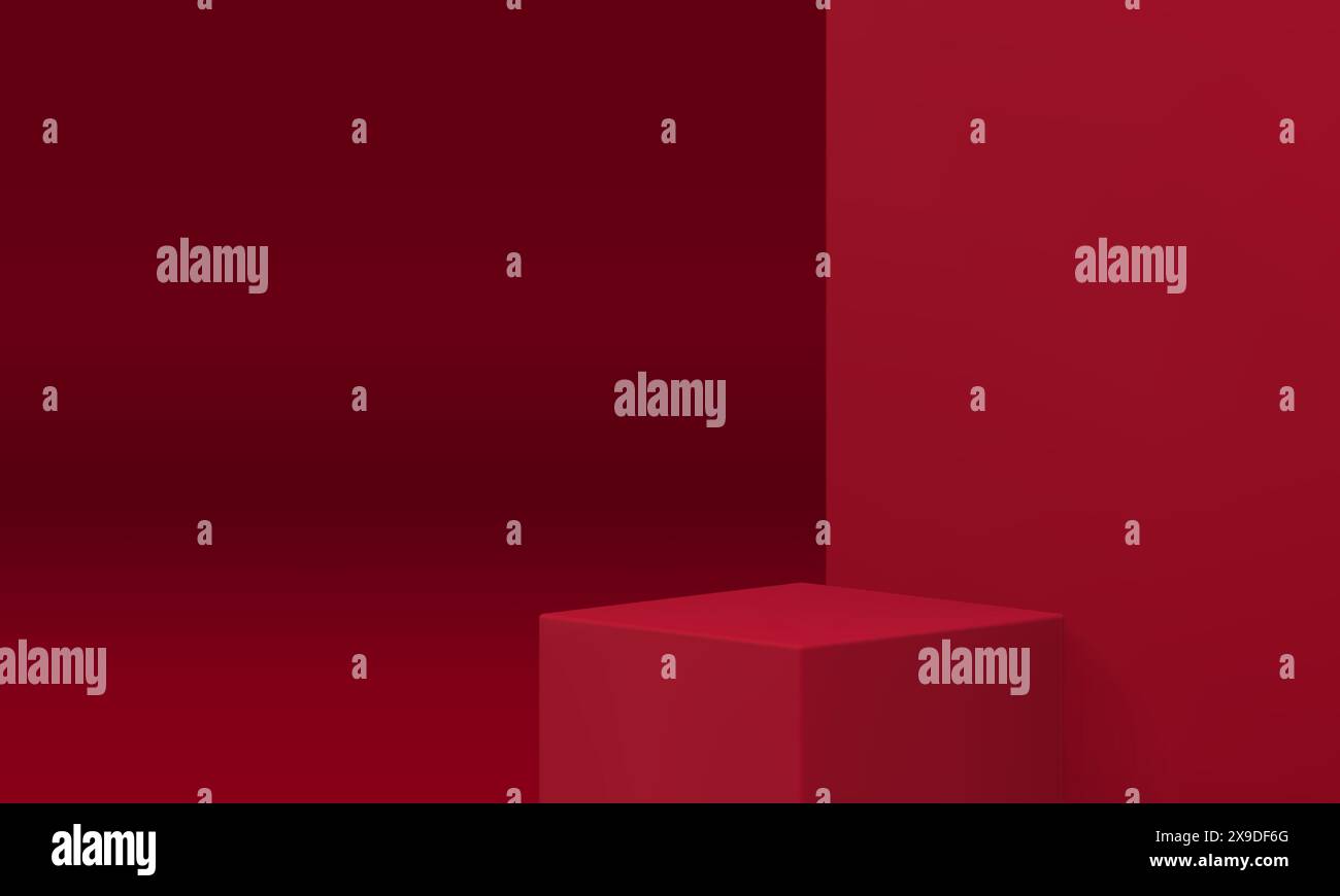 3d podium red cube basic foundation geometric construction corner wall ...