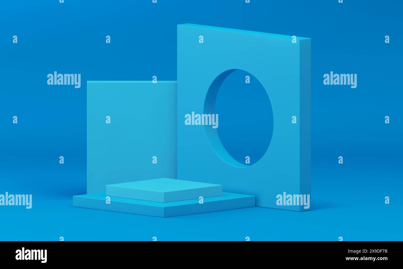 Blue 3d podium squared level stage basic foundation geometric wall hole ...