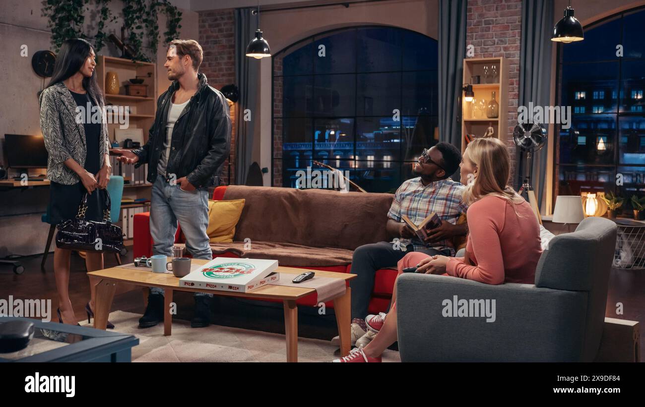 Television Sitcom about Two Couples. Four Diverse Friends Talking in ...