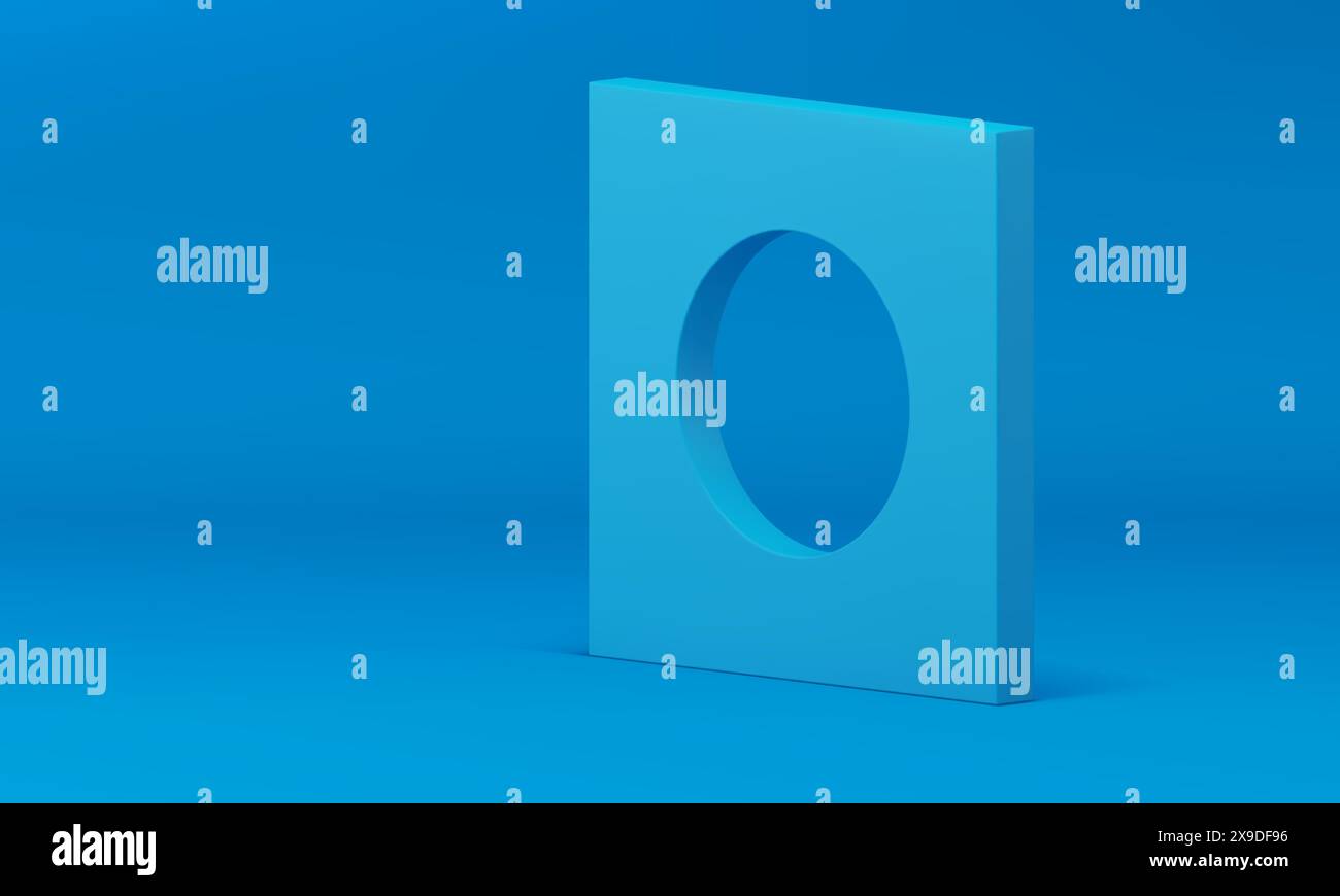 Blue 3d squared wall circle hole vertical block isometric decor element ...