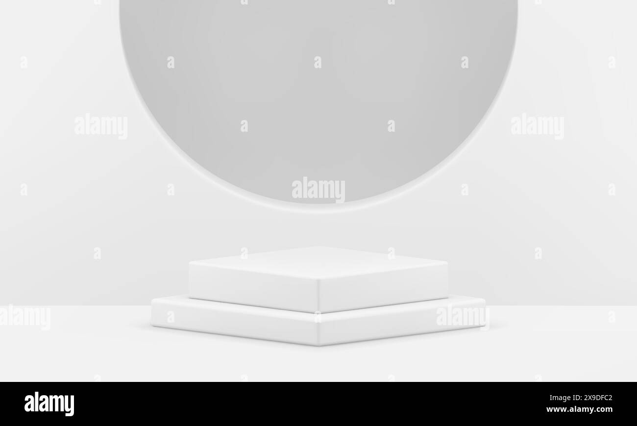 White squared 3d pedestal level platform semicircle hole space ...