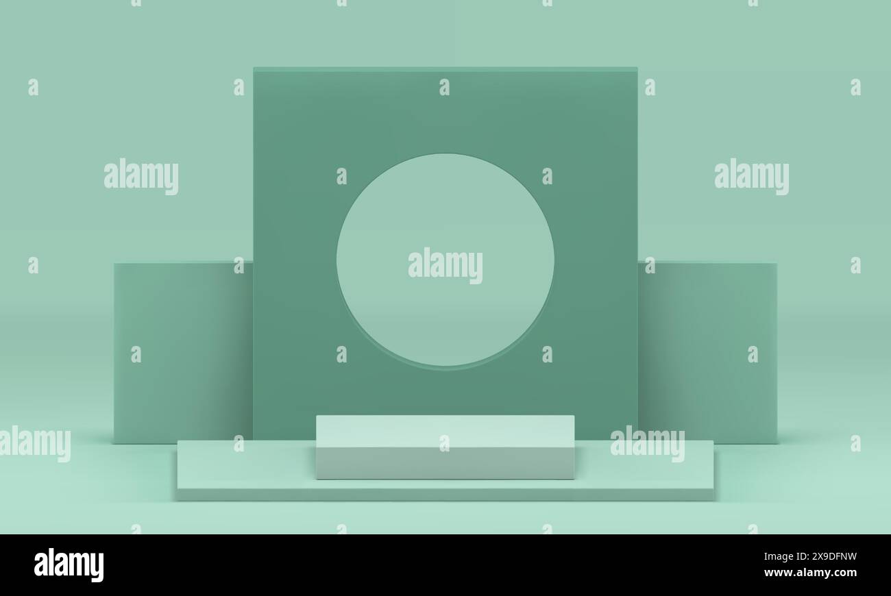 Green 3d pedestal polygonal block stairs vertical wall with hole promo ...