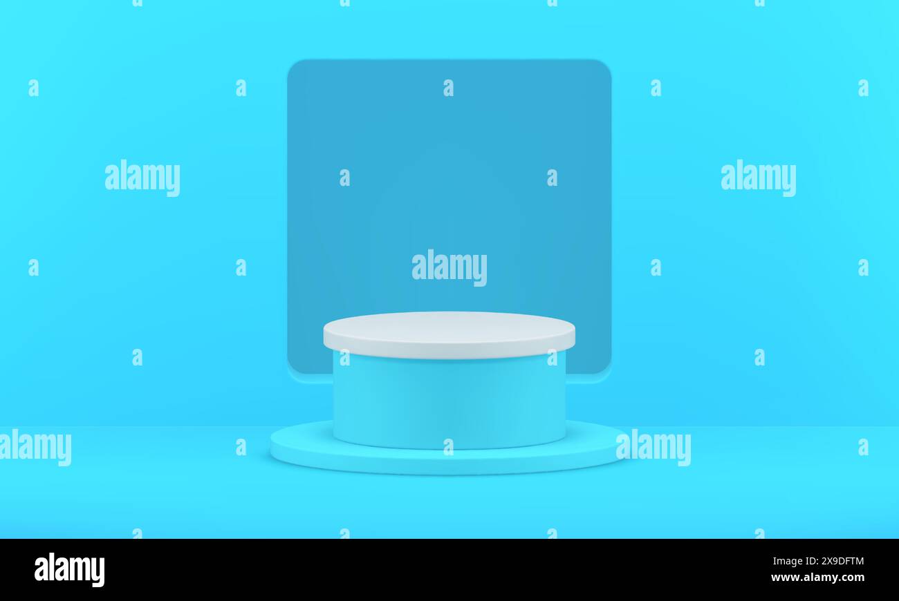 Blue 3d pedestal cylinder level platform squared hole empty space ...