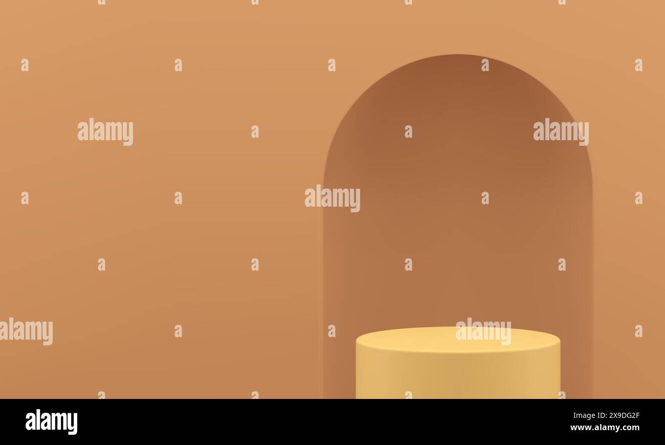 3d beige pedestal cylinder foundation arch wall hole space museum expo ...