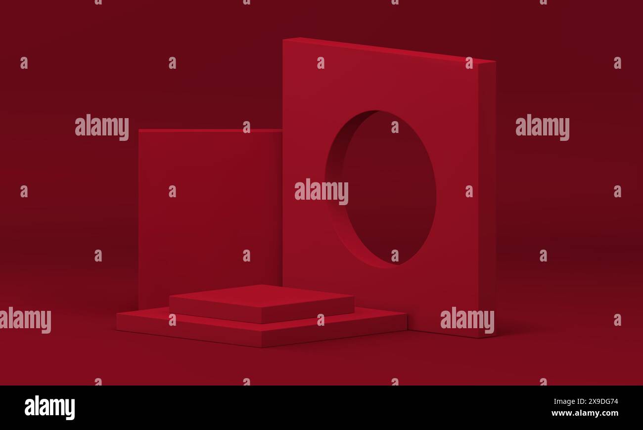 Red 3d podium geometric construction square level foundation wall ...