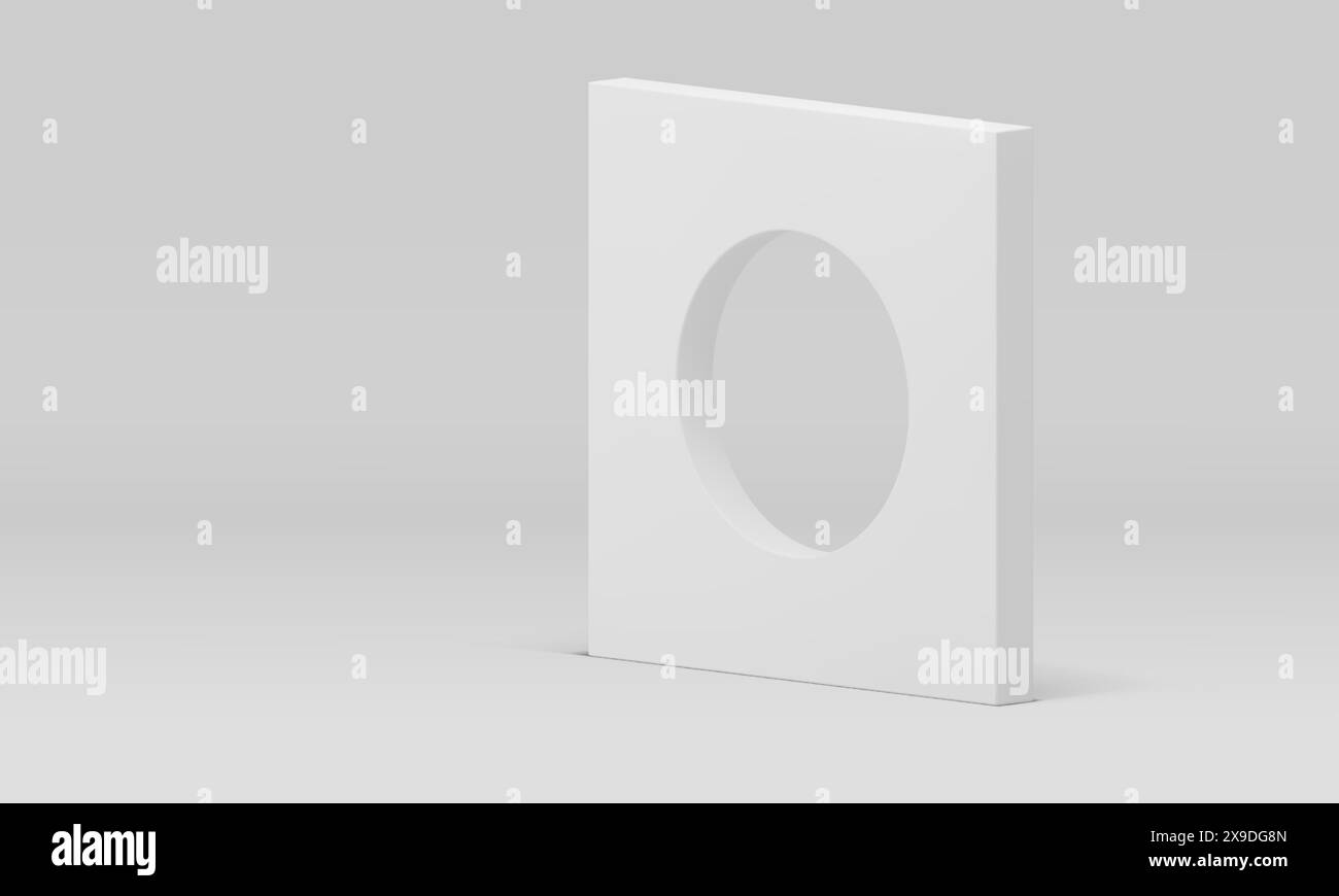 White 3d Hole Wall Squared Geometric Block Isometric Decor Element Vertical Foundation Realistic