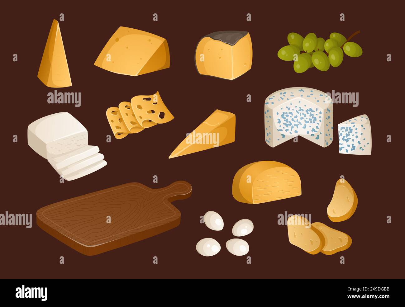 Big set of different types of cheeses and other appetizers and items ...