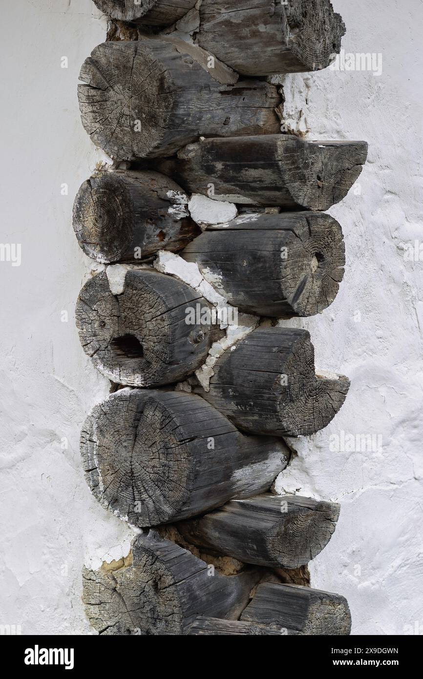 detail of traditional house wooden structure, intersection of wooden ...