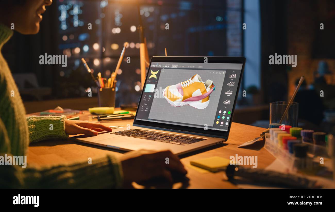 Close Up View of Hispanic Female Designer Changing Colour of 3d Model ...