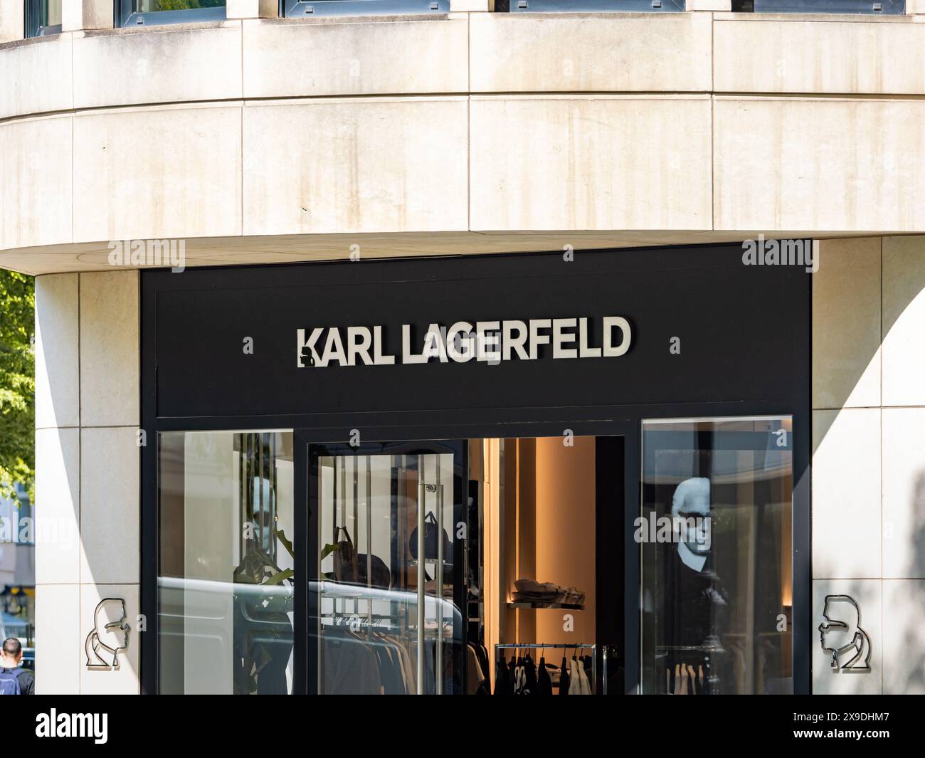 Karl Lagerfeld logo sign on the store entrance. The luxury retailer for ...