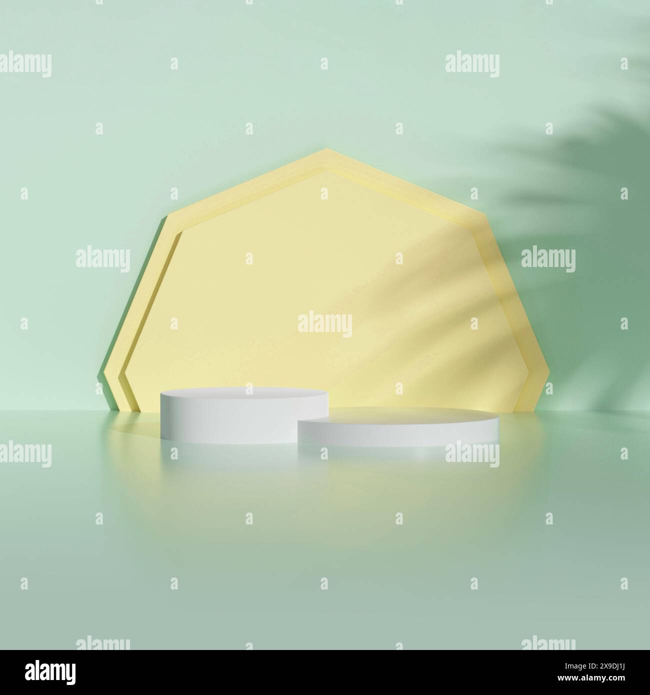 Minimalist display setup featuring white pedestals against a soft ...