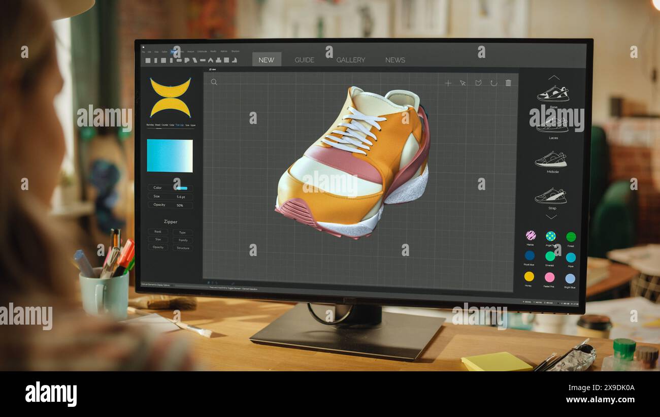 Female Footwear Designer Creating and Rendering 3d Model of Shoe ...