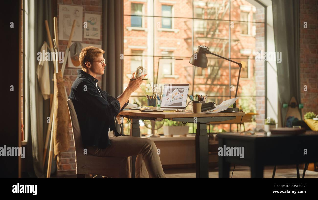 Young Male Artist Working on Custom Made Sneakers in Front of his ...