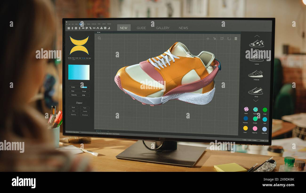 Female Footwear Designer Creating and Rendering 3d Model of Stylish ...