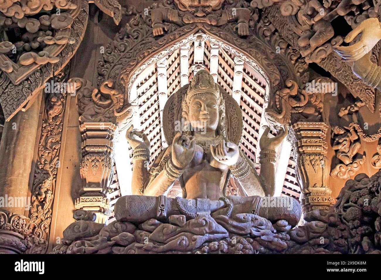 temple with wooden deity carving, Sanctuary Of Truth, Pattaya, Thailand ...