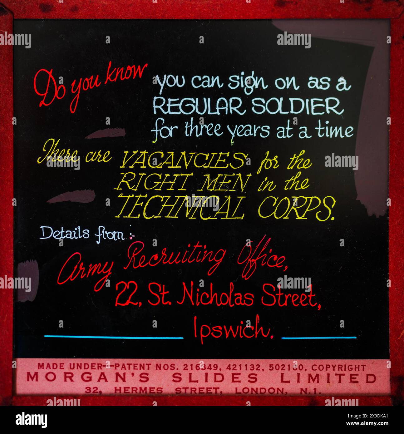 Magic lantern slide used for advertising in cinemas army recruitment ...