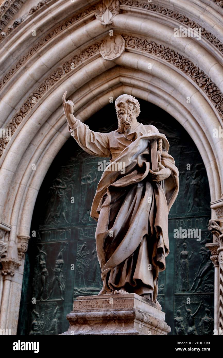 Statue of the Apostle Paul outside the Cathedral of Palermo in Sicily ...