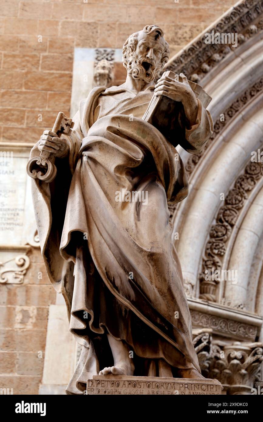 Statue of the Saint Peter outside the Cathedral of Palermo in Sicily ...