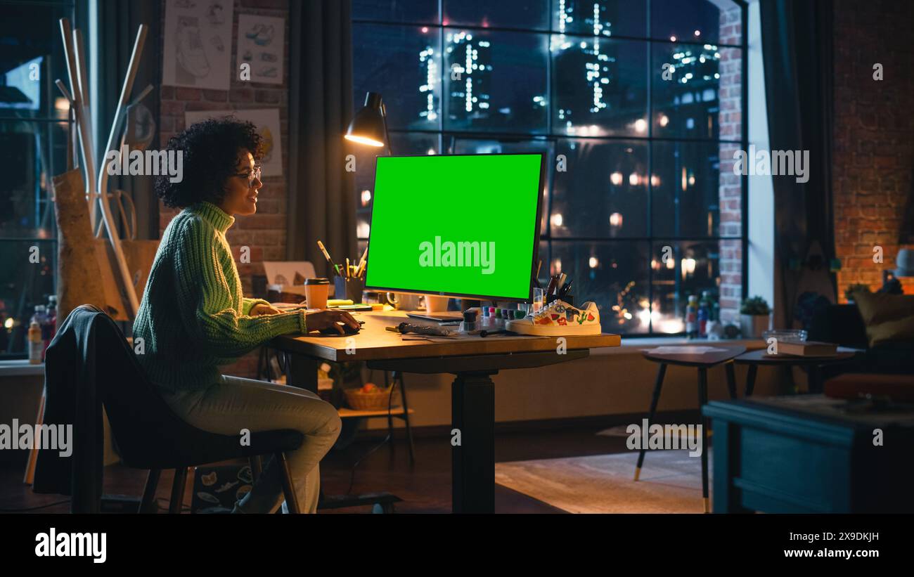 Diverse Professional Freelancer Working on Personal Computer with Green ...