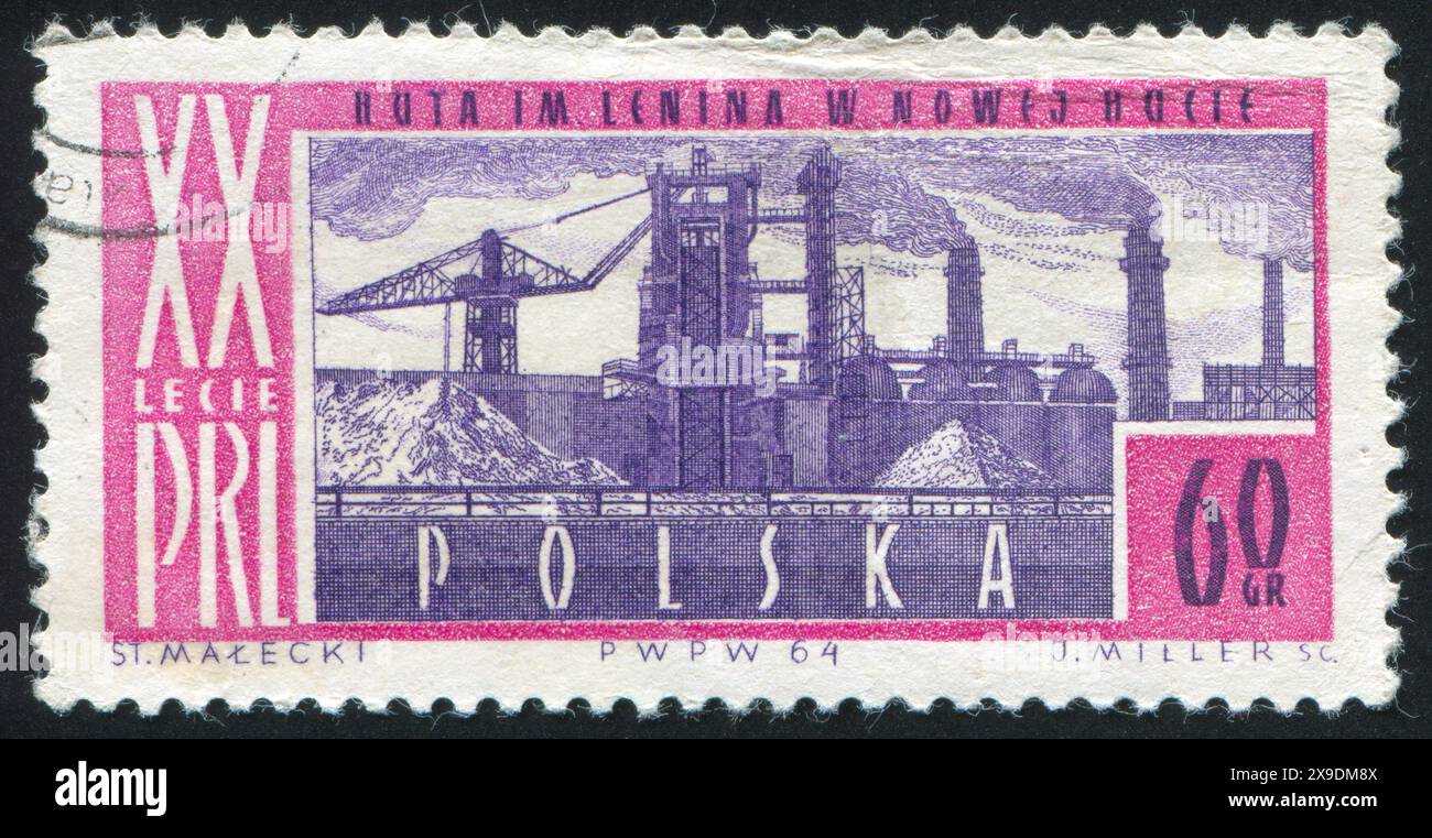 POLAND - CIRCA 1964: stamp printed by Poland, shows Lenin Metal Works ...