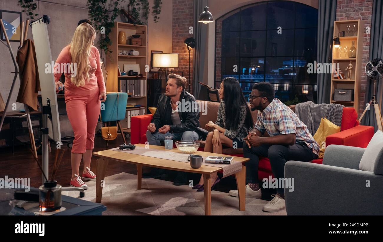 Television Sitcom Concept. Four Diverse Friends having Fun in the ...