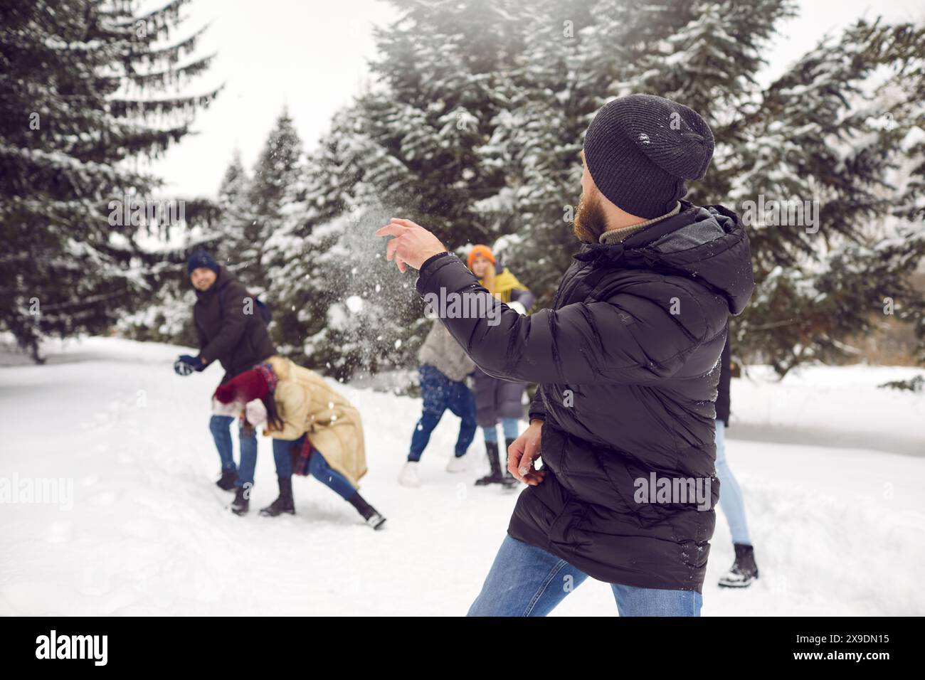 Group people enjoying snowball hi-res stock photography and images - Alamy