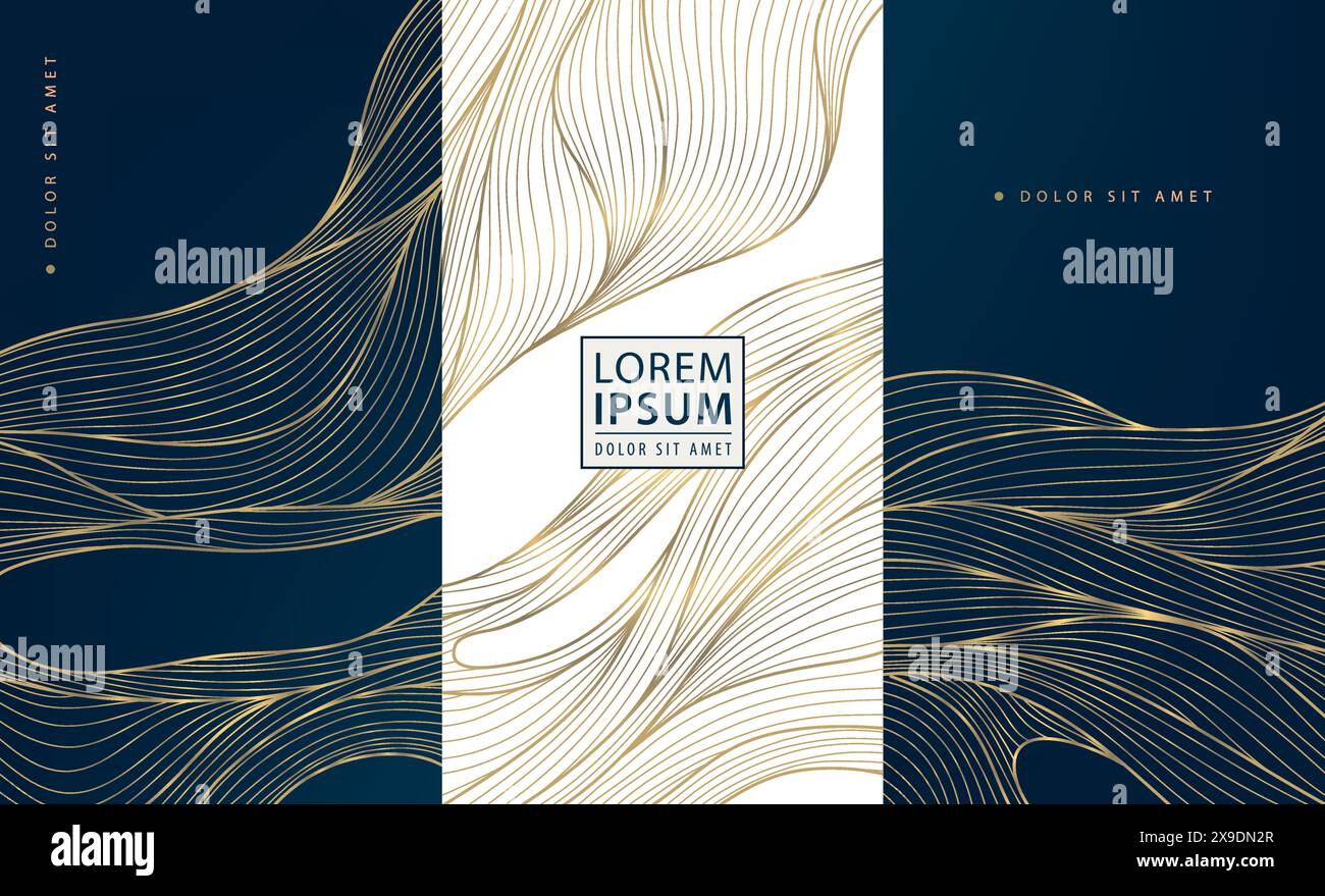 Vector set of wave gold patterns. luxury abstract line art, elegant ...