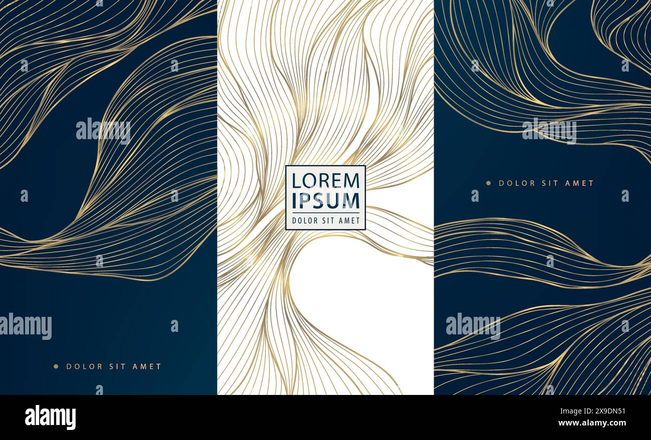 Vector set of wave gold patterns. luxury abstract line art, elegant ...
