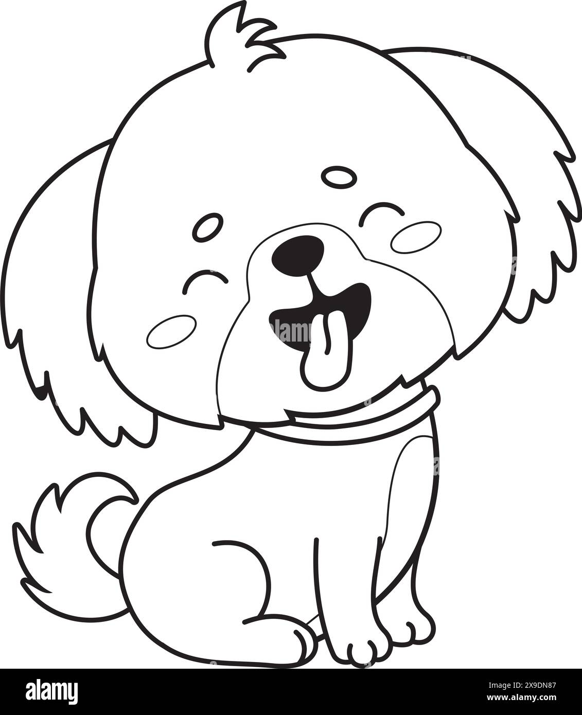 Funny dog with tongue hanging out. Outline cartoon kawaii animal ...