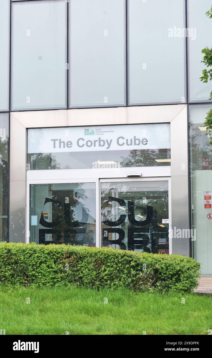 Entrance to the library at The Corby Cube building in Corby town centre ...