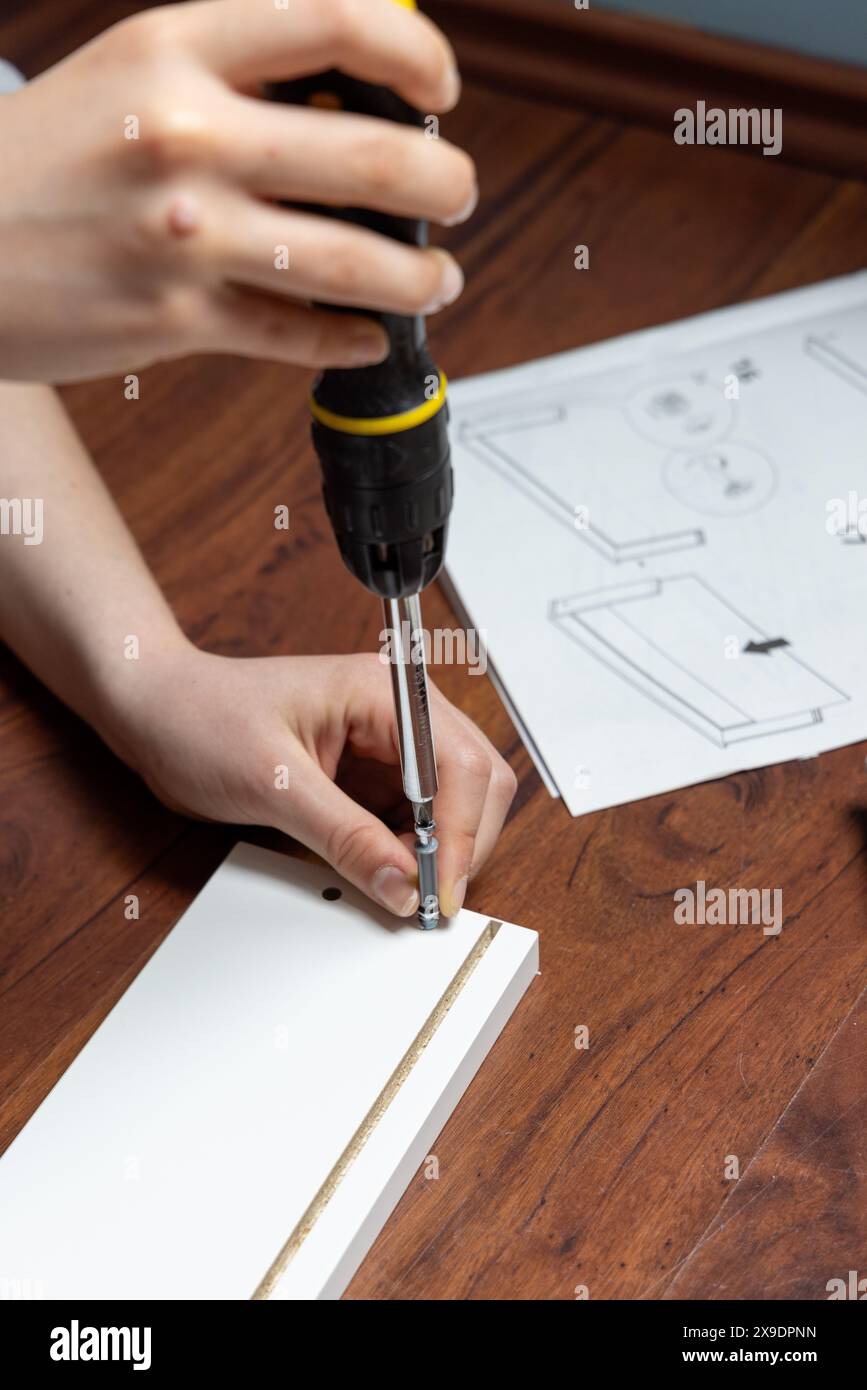 student assembling a piece of furniture Stock Photo - Alamy