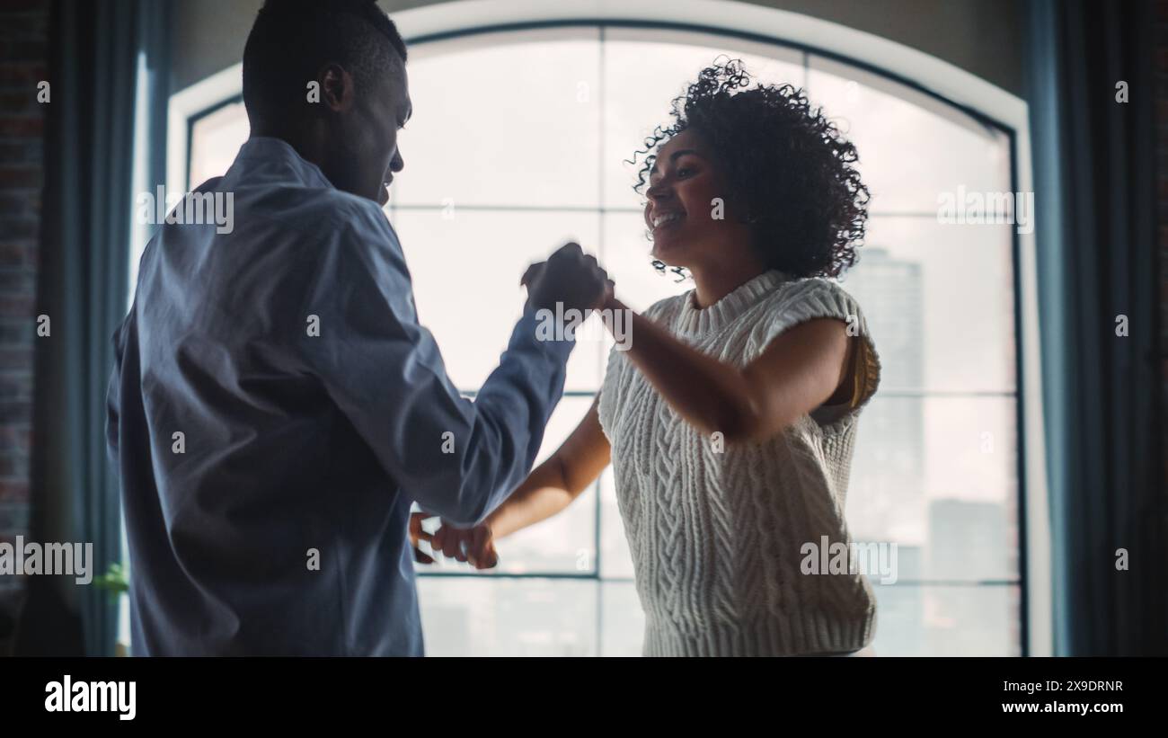 Close Up Portrait of Multiethnic Couple in Casual Clothes Dancing and ...