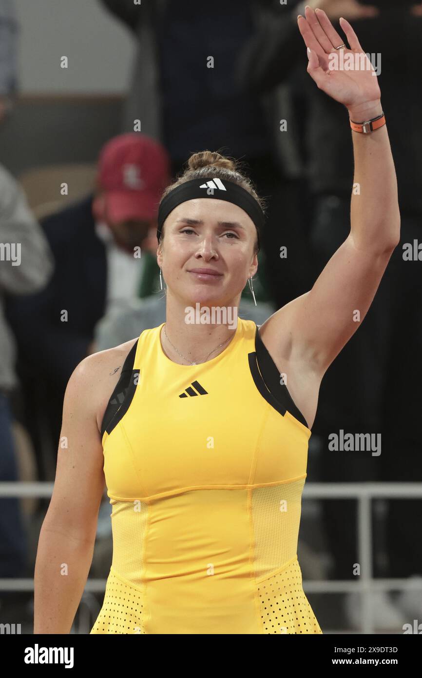 Elena Svitolina of Ukraine celebrates her second round victory during ...