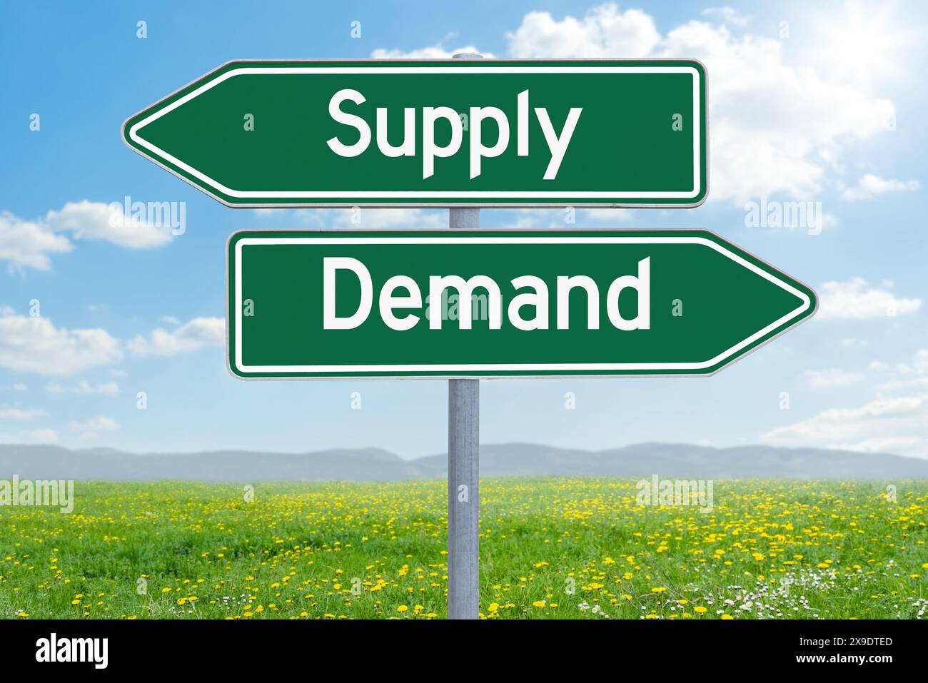 Two direction signs - Supply or Demand Stock Photo - Alamy