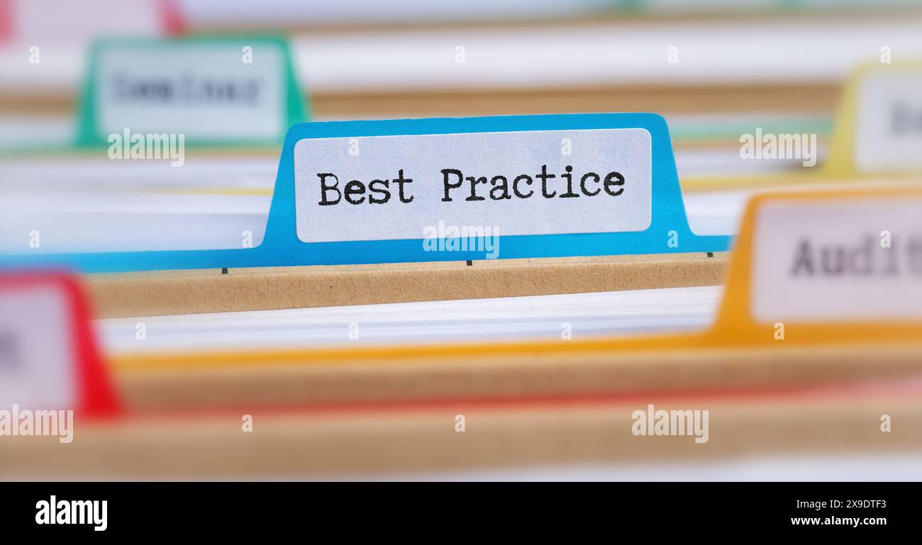 File folders with a tab labeled Best Practice Stock Photo - Alamy