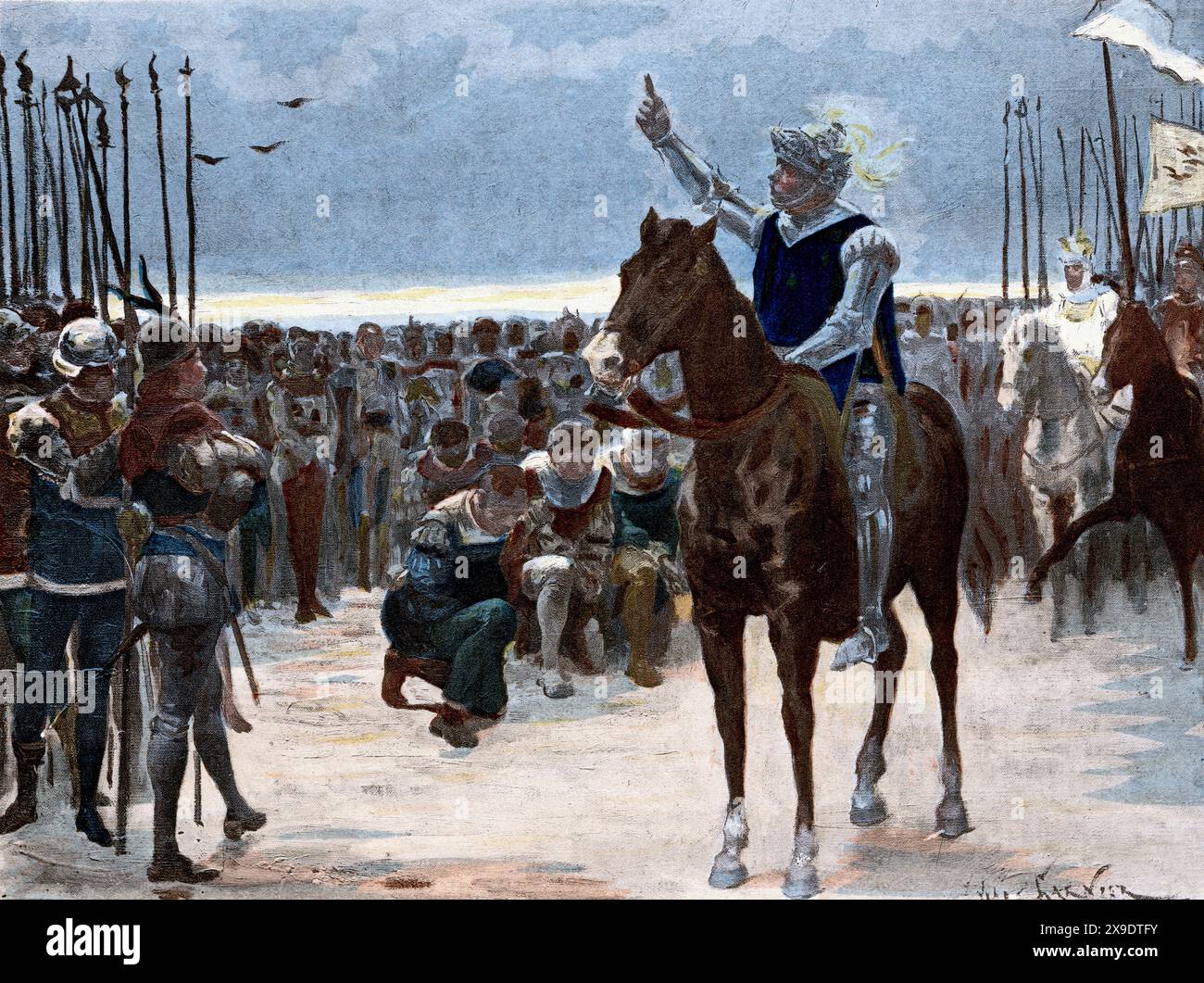 Medieval knight on horseback, Scene from Francois Rabelais's Gargantua ...