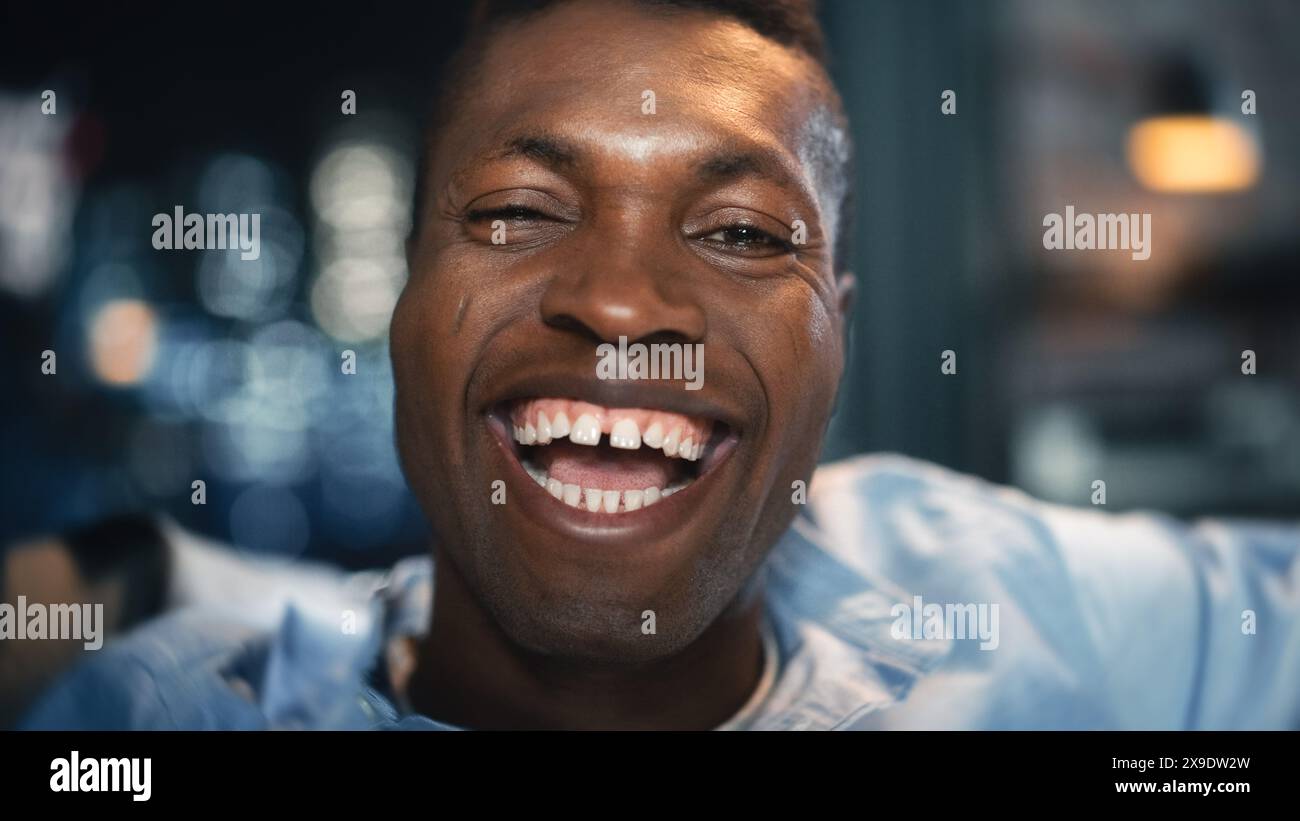 Close-up Face Portrait of the Young Handsome Black Man Smiling and ...