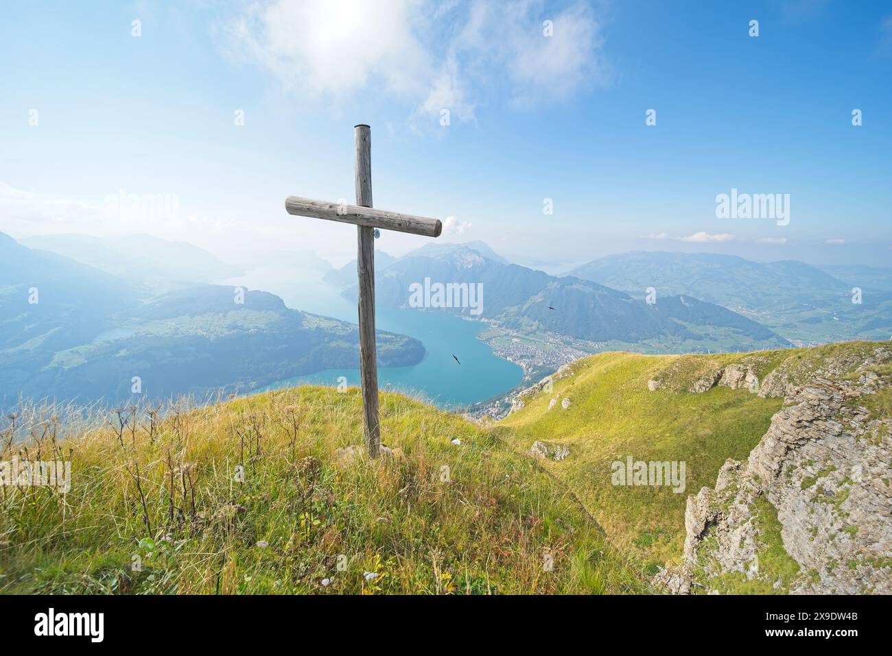 the ,,fronalpstock" summit cross in central switzerland, with nice ...