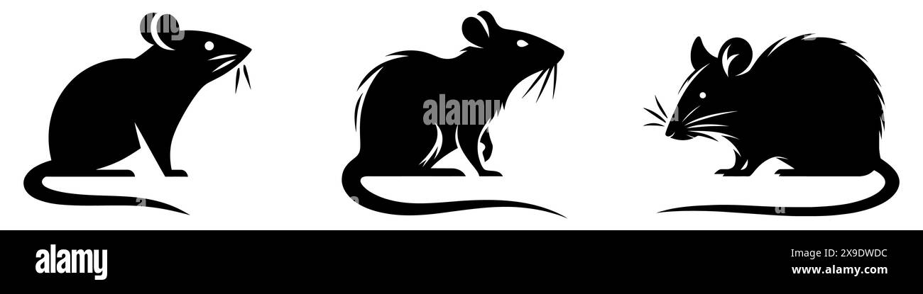 Rat black icon. Set of rat silhouettes. Vector illustration Stock ...
