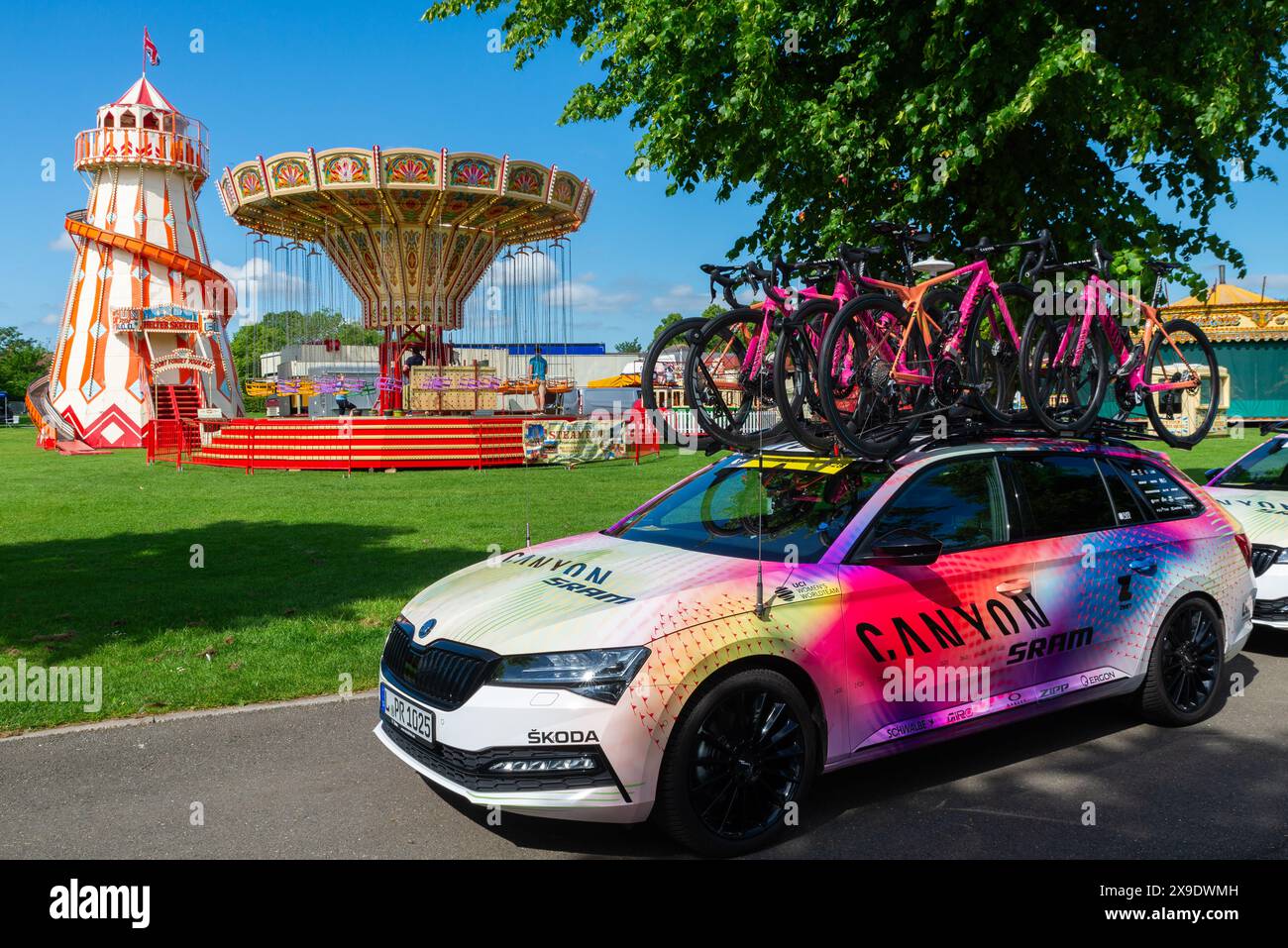 Canyon Sram team support car in Promenade Park, Maldon, Essex, UK for ...