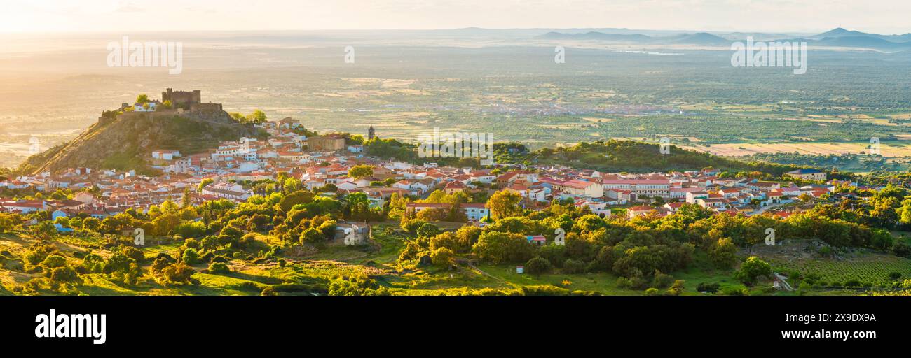 Panoramic View of Montánchez and its castle from the Mirador Stock ...